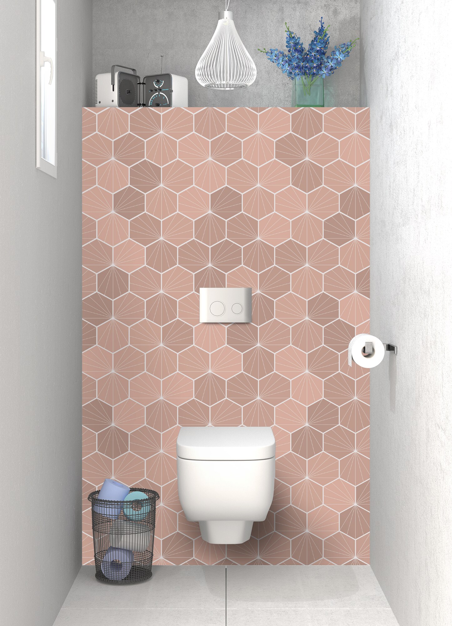 Revêtement mural toilette Carreaux de ciment hexagonaux blush, C-macrédence