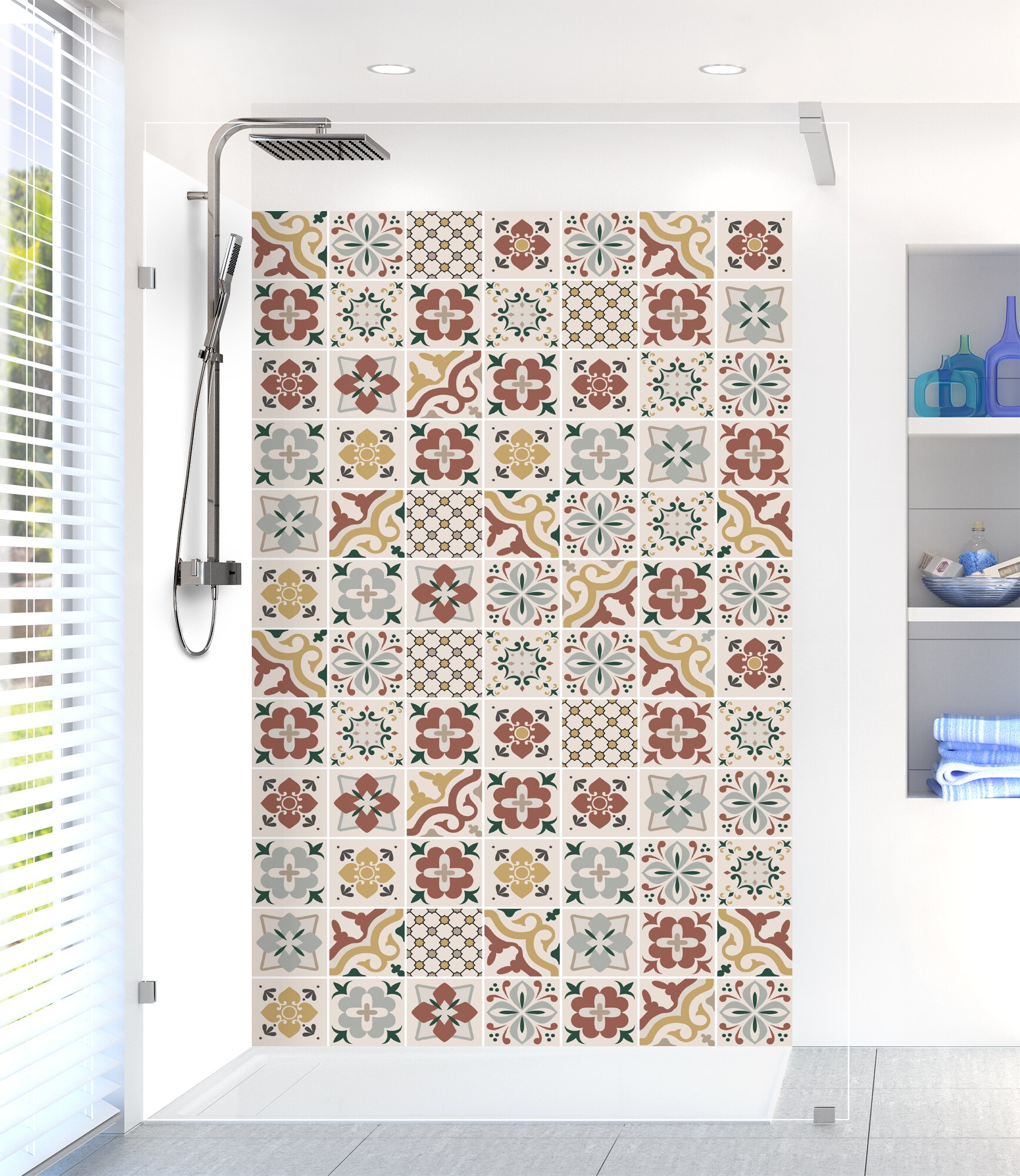 Panneau de douche déco sur mesure Carreaux de ciment contemporain Vert ...